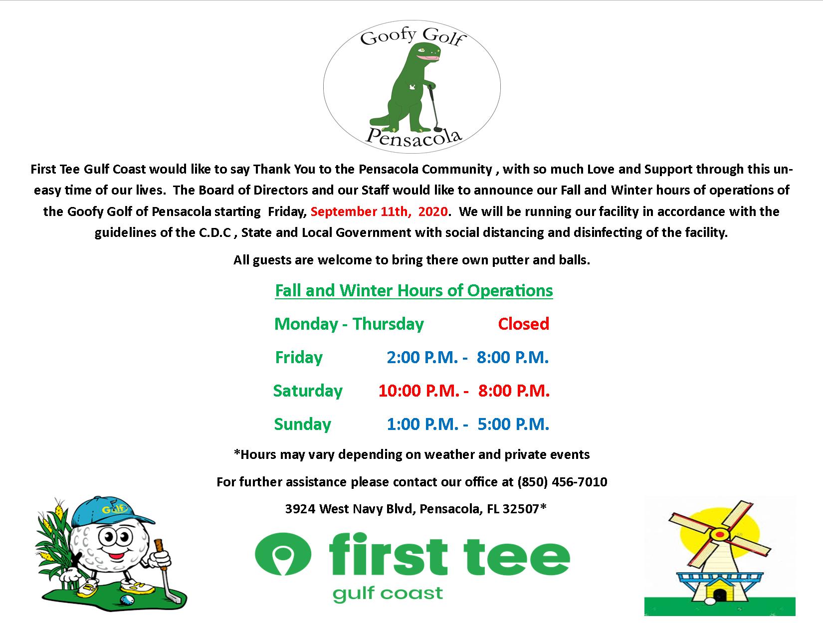 Fall And Winter Hours - First Tee Gulf Coast